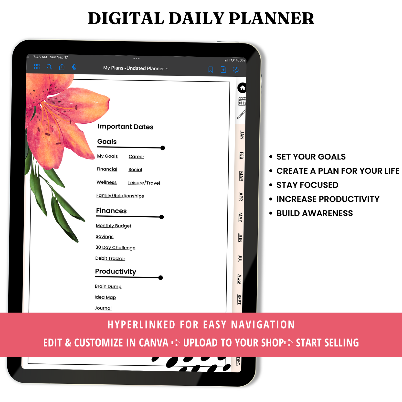 Undated 12 Month Digital Planner Template - PLR – Tawana Simone