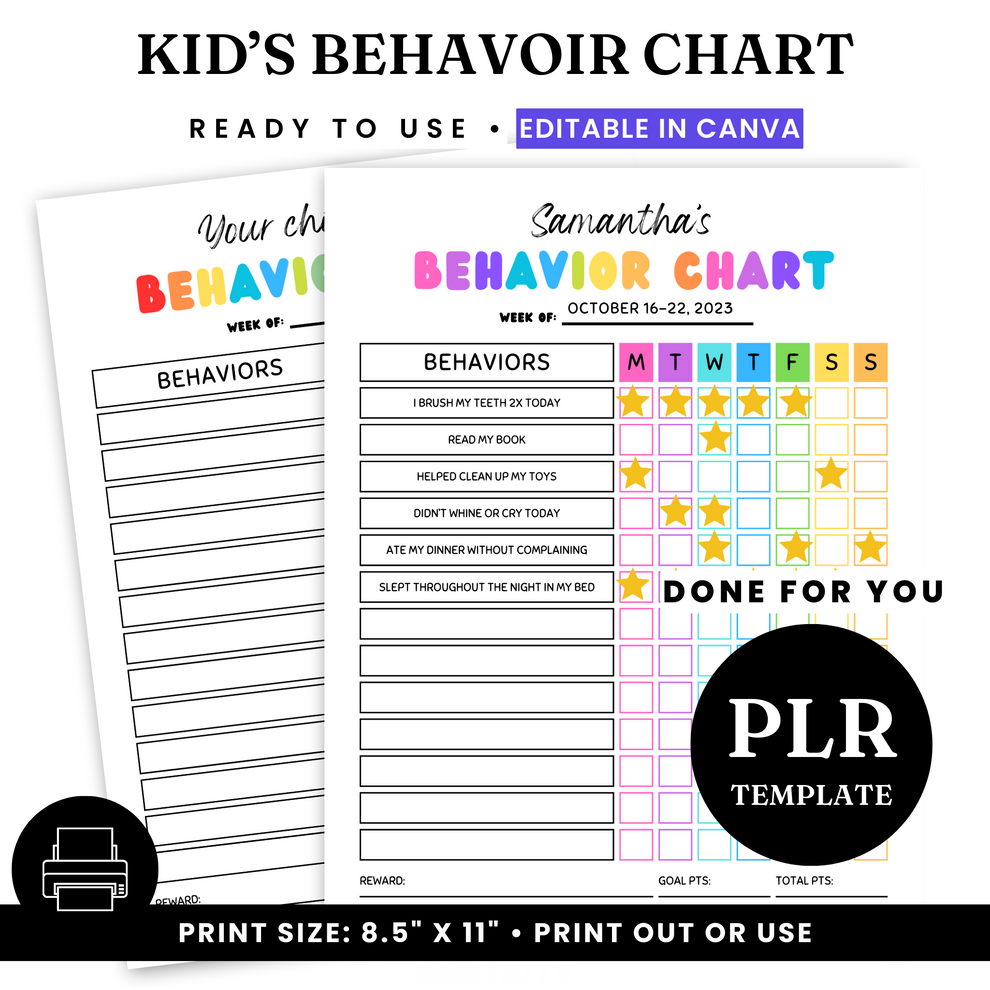 Kids' Behavior Chart Template - PLR – Tawana Simone
